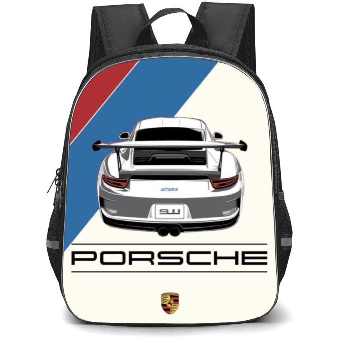 Porsche Backpack StudentPack - White 911 Cartoon Art Red Blue Stripe ...