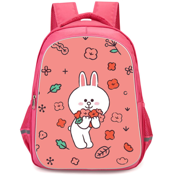 Lines Friends Cony Backpack StudentPack - Cony Holding Flowers On Pink ...
