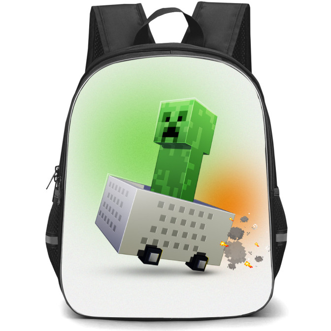 Minecraft Creeper Backpack StudentPack - Creeper Riding A Cart | Trendapack