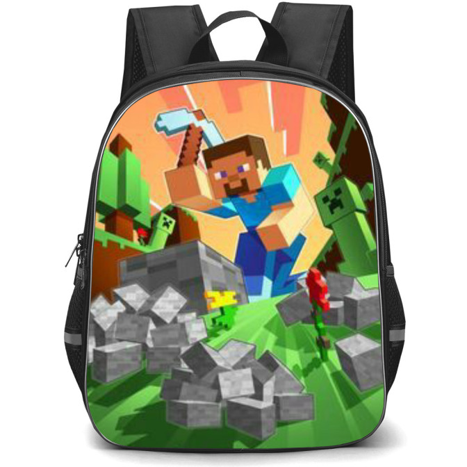 Minecraft Steve Backpack StudentPack - Steve Mining With Creeper ...