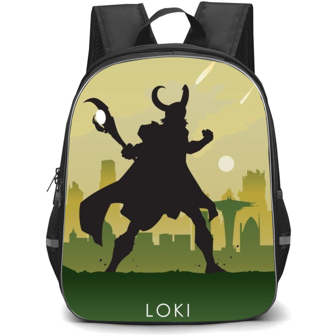 Marvel Loki Backpack StudentPack - Loki Holding Weapon Silhoutte Poster ...