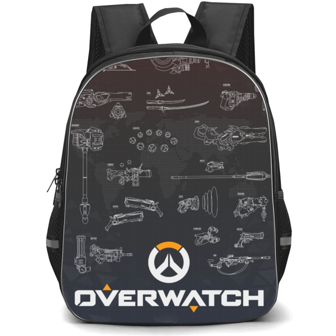 Overwatch Backpack StudentPack - All Weapons On Brown Background ...