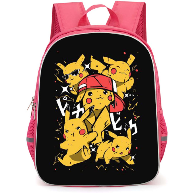 Pokemon Pikachu Backpack StudentPack - Pikachu Poses Black Background ...