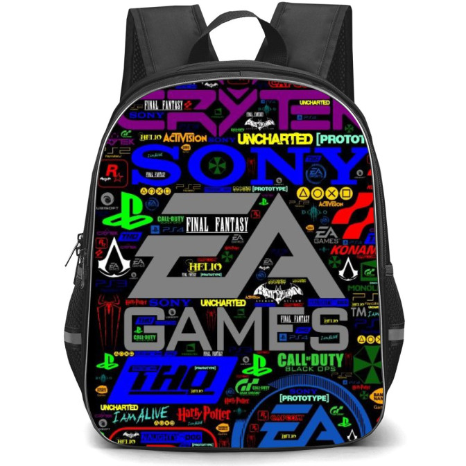 Pop Art Pattern Backpack StudentPack - Game Icons Collage Black ...