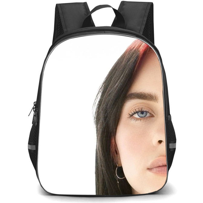 Billie Eilish Backpack StudentPack - Billie Eilish Half Face Portrait on White Background ...