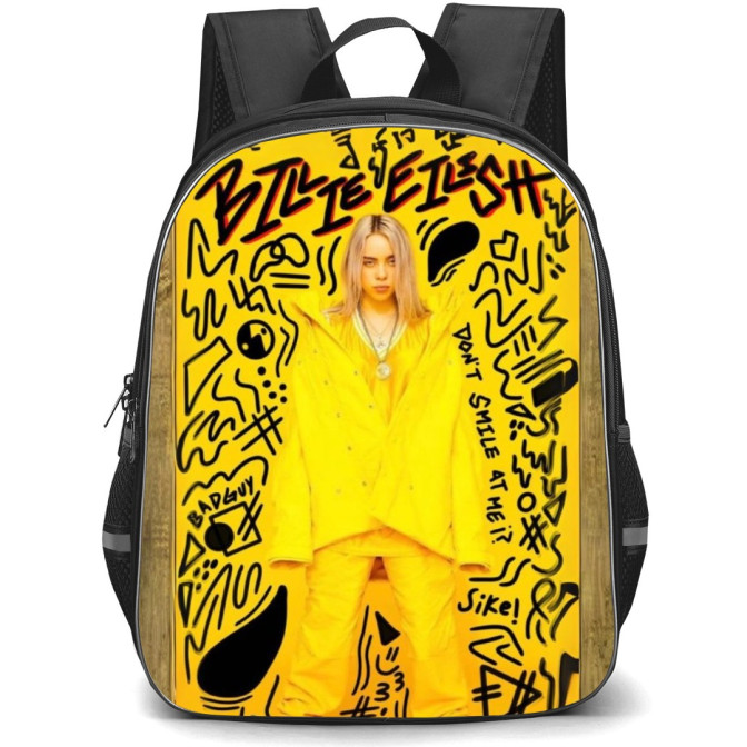 Billie Eilish Backpack Student Pack - Portrait Doodle Yellow Background ...